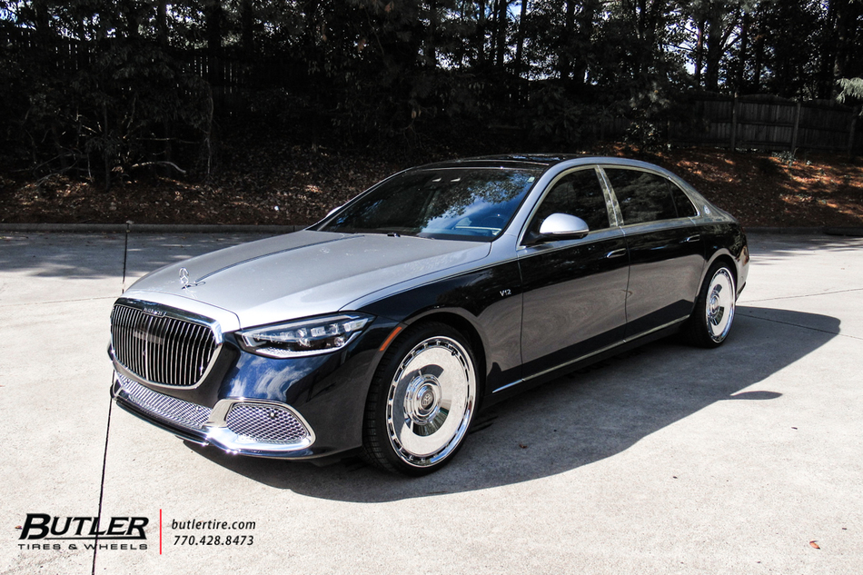Mercedes S680 Maybach with 22in AG Luxury AGL78 Chrome Wheels and Continental Tires exclusively ...