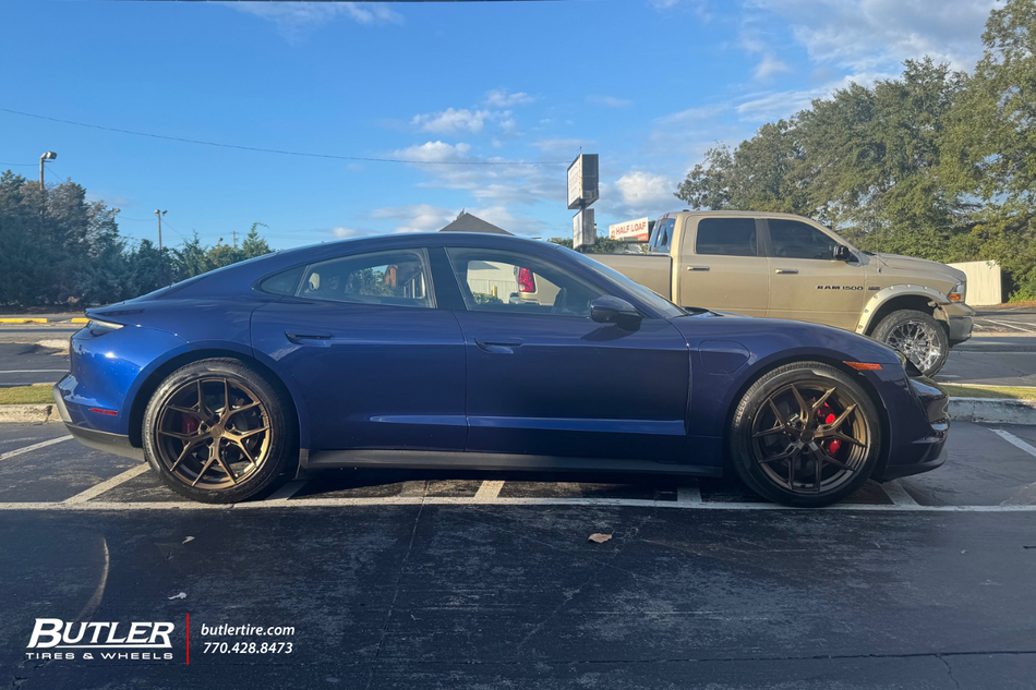 Porsche Taycan with 20in Vossen HF5 in satin bronze Wheels exclusively ...