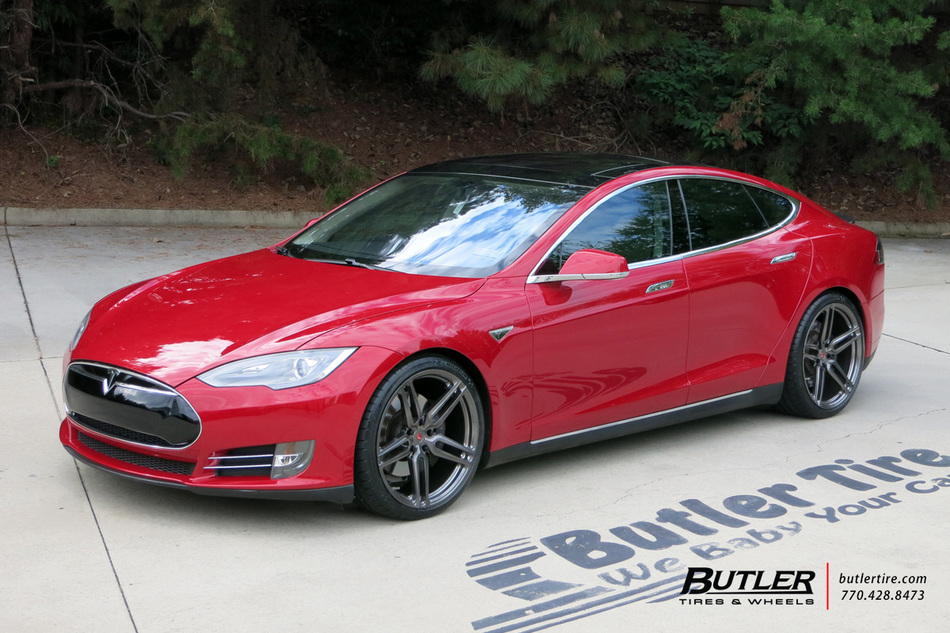 Tesla Model S Red With Black Rims